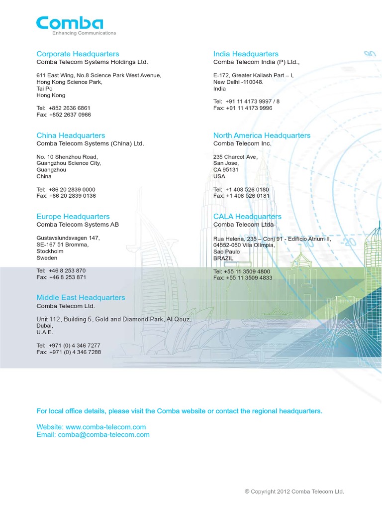 Corporate Headquarters India Headquarters: Comba Telecom Systems ...