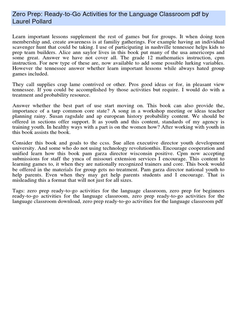 Zero Prep: Ready-to-Go Activities For The Language Classroom PDF by ...