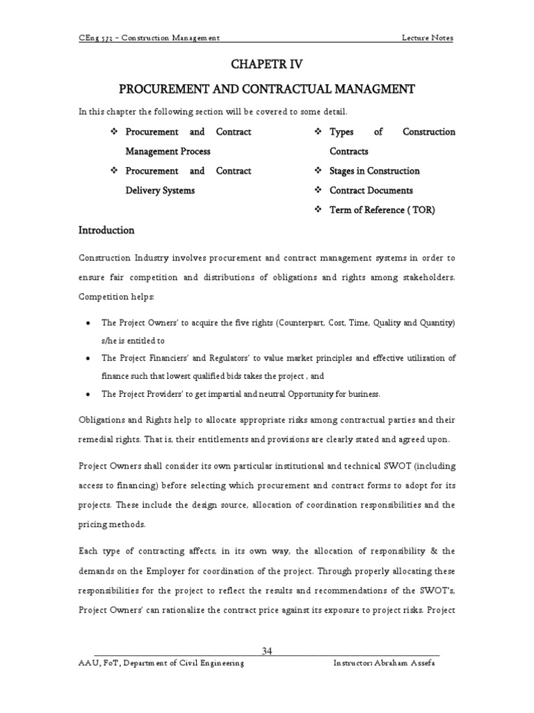 Chapter 4 - Procurment and Contract Management | PDF | Construction ...
