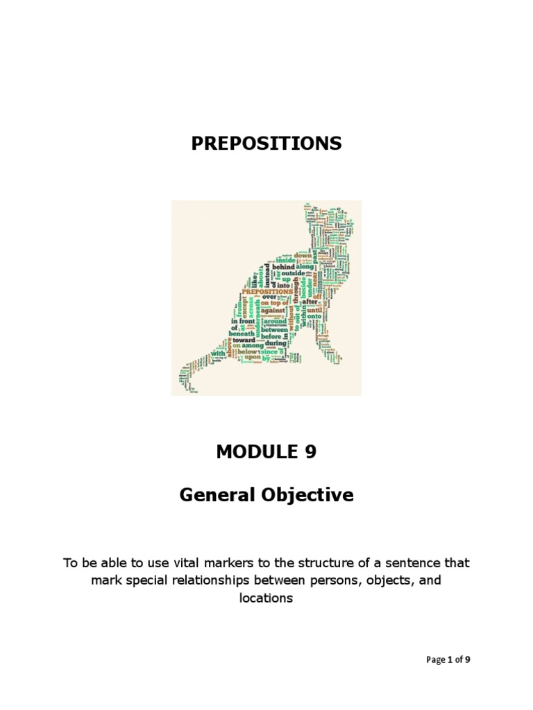 9 - Prepositions | PDF | Preposition And Postposition | Adverb