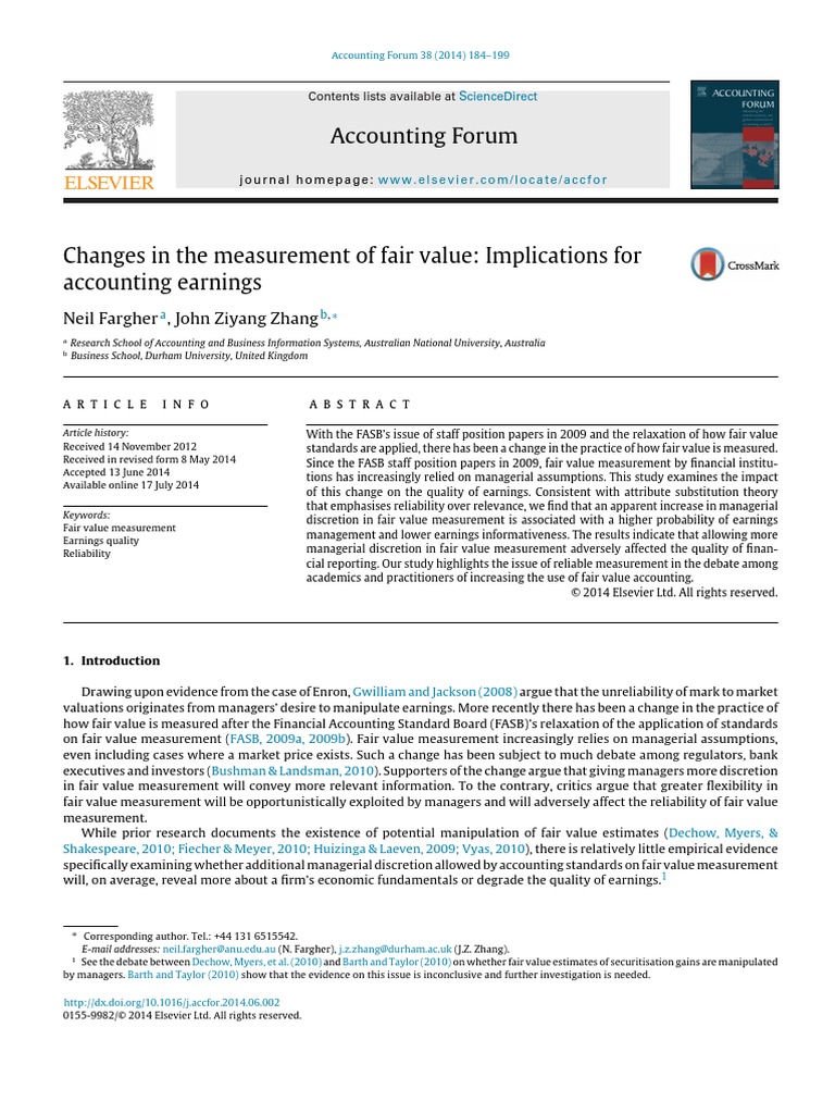 Changes in The Measurement of Fair Value Implications For Accounting ...