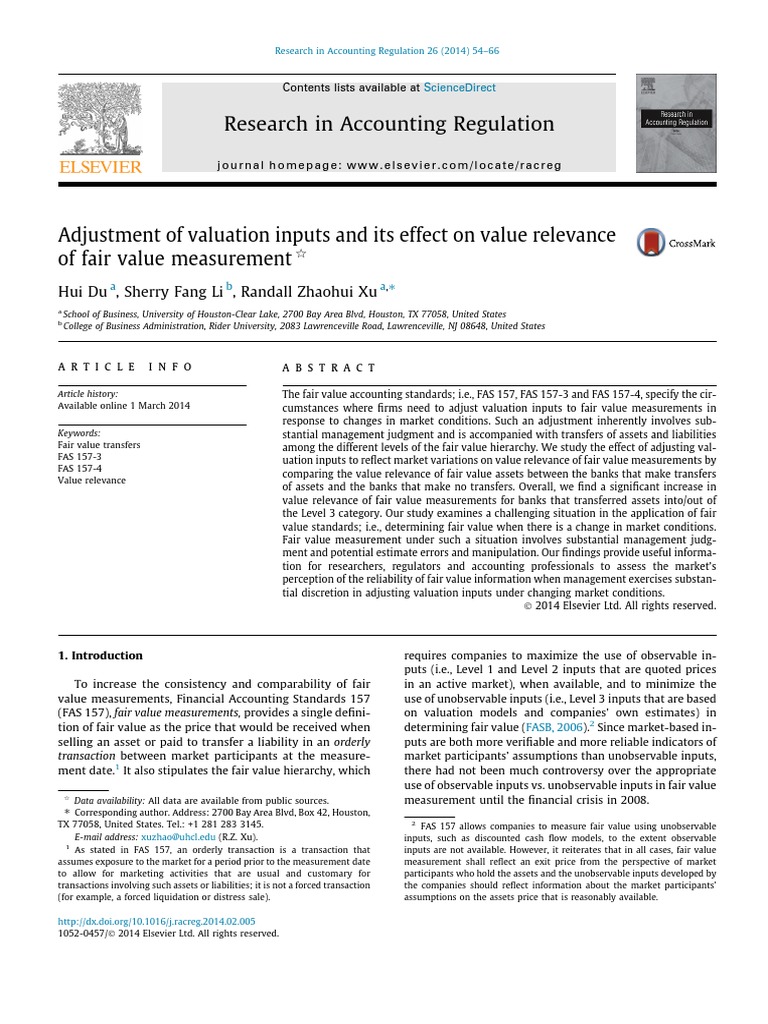 Adjustment of Valuation Inputs and Its Effect On Value Relevance of ...