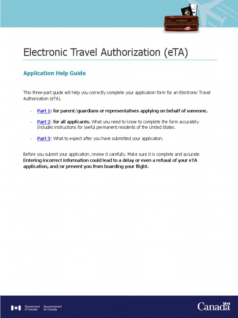 Electronic Travel Authorization (eTA) : Application Help Guide | PDF