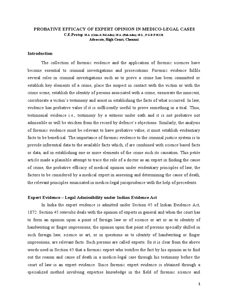 Expert Opinion in Medico Legal Cases | PDF | Expert Witness | Relevance ...
