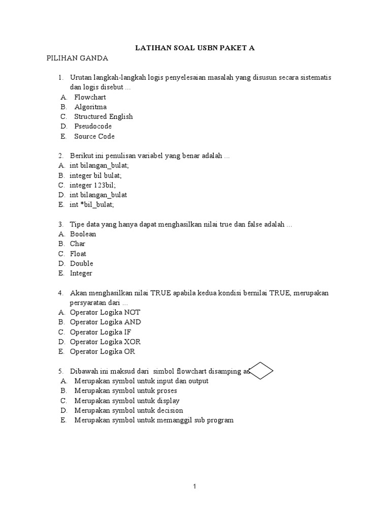 Soal Usbn Pemrograman Dasar Paket A PG - Rev | PDF