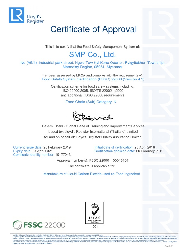 00013454-FSSC-ENGUS-UKAS SMP Mandalay Rev01 | PDF | Business | Government