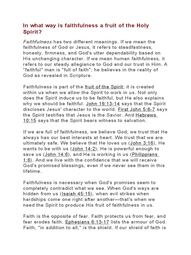 Faithfulness A Fruit of The Holy Spirit | PDF | Assurance (Theology ...