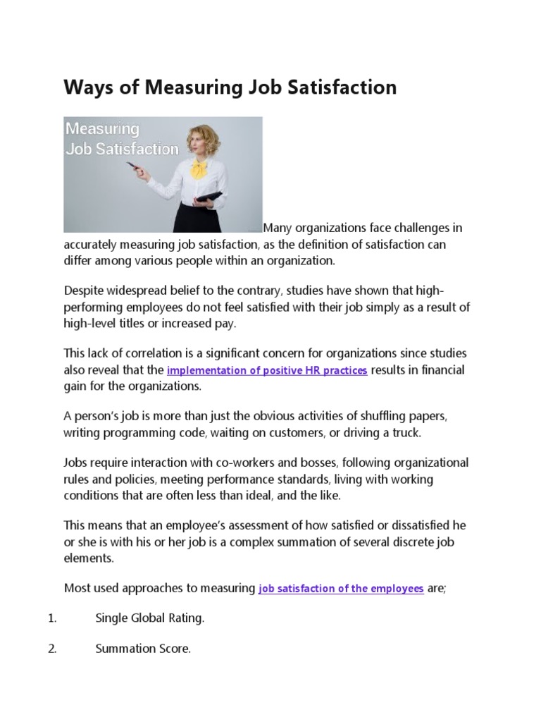 Ways of Measuring Job Satisfaction: Implementation of Positive HR ...