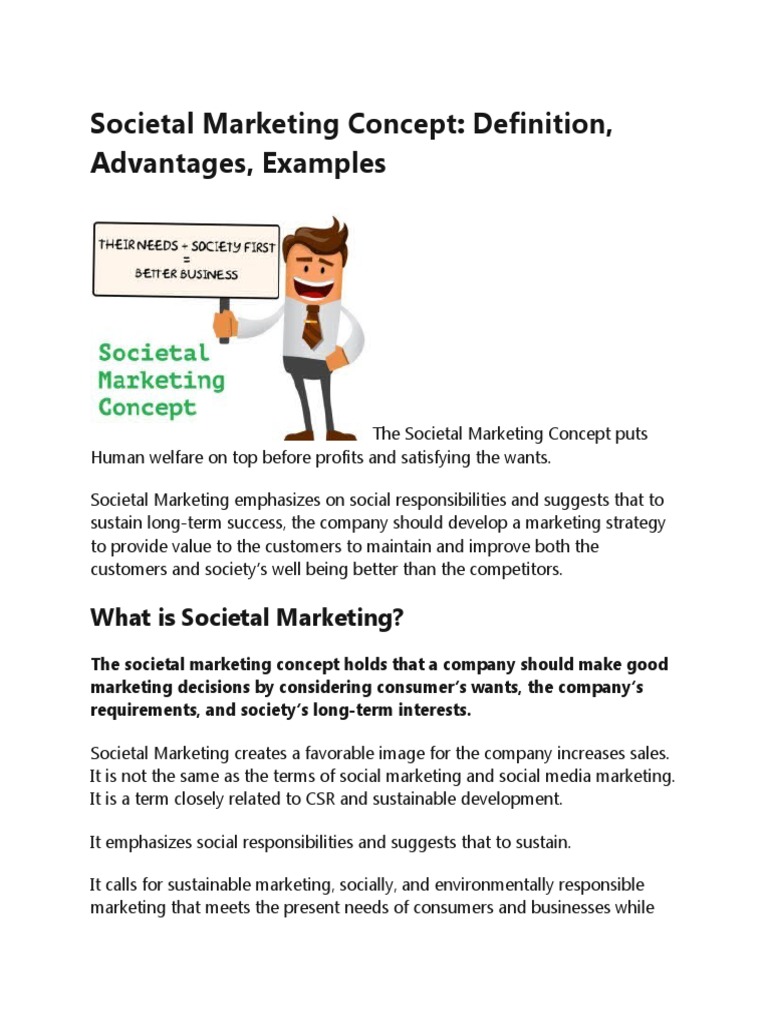 Societal Marketing Concept: Definition, Advantages, Examples | PDF ...