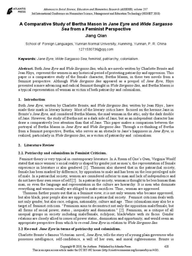 A Comparative Study of Bertha Mason in Jane Eyre and Wide Sargasso ...