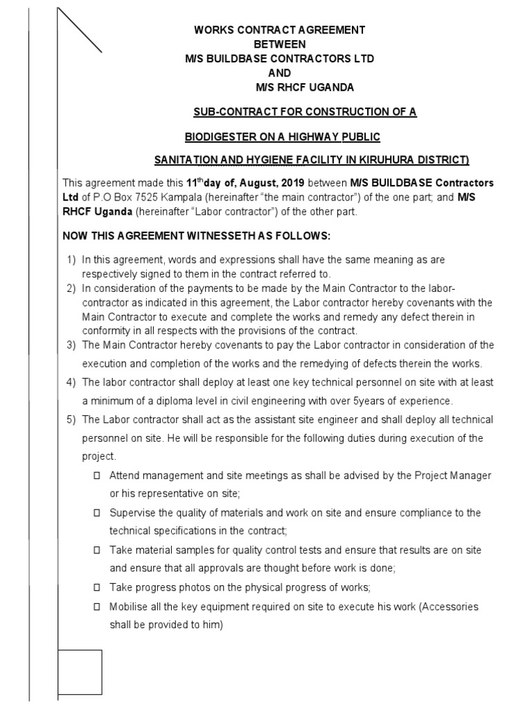 Agreement For Labor Sub Contract | PDF | Insurance | Business Law