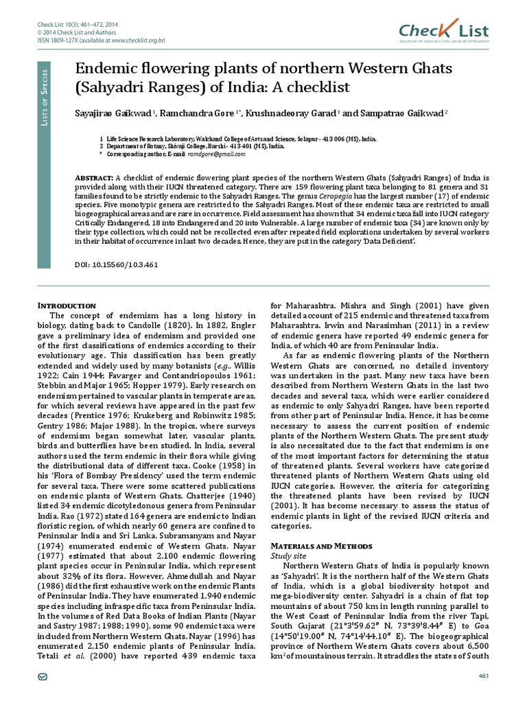 Endemic Plants Goa | PDF | Endangered Species | Plants