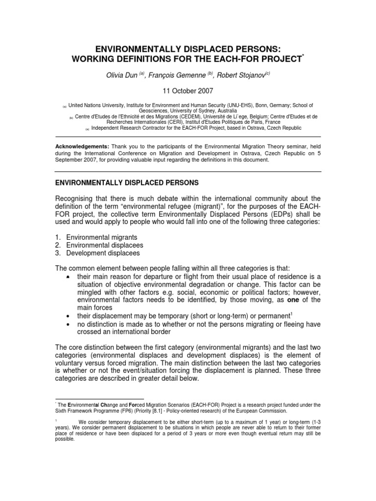 Environmentally Displaced Persons - Working Definitions | PDF | Refugee ...
