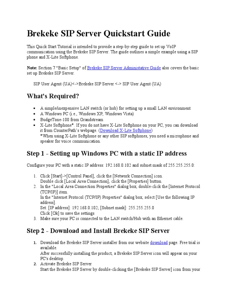 Brekeke SIP Server Quickstart Guide | PDF | Session Initiation Protocol | Computer Network Security