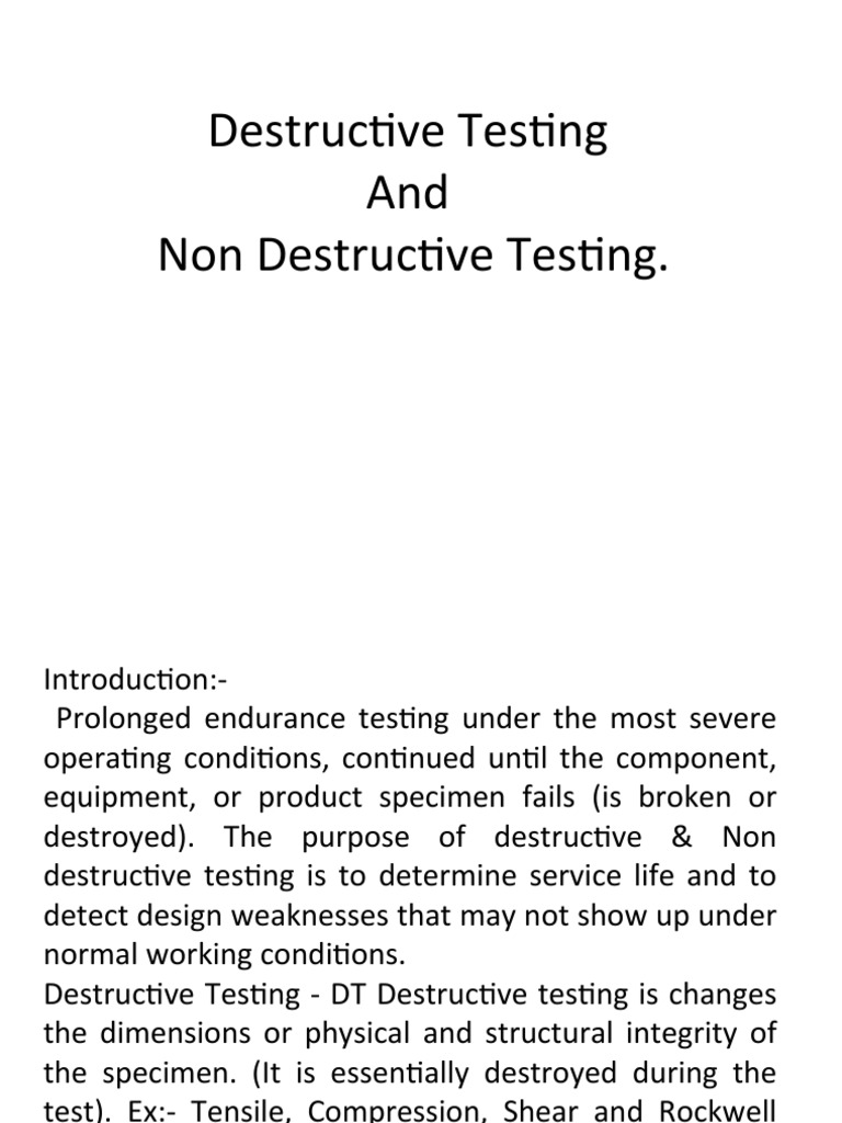 Destructive Testing and Non Destructive Testing | PDF | Hardness ...