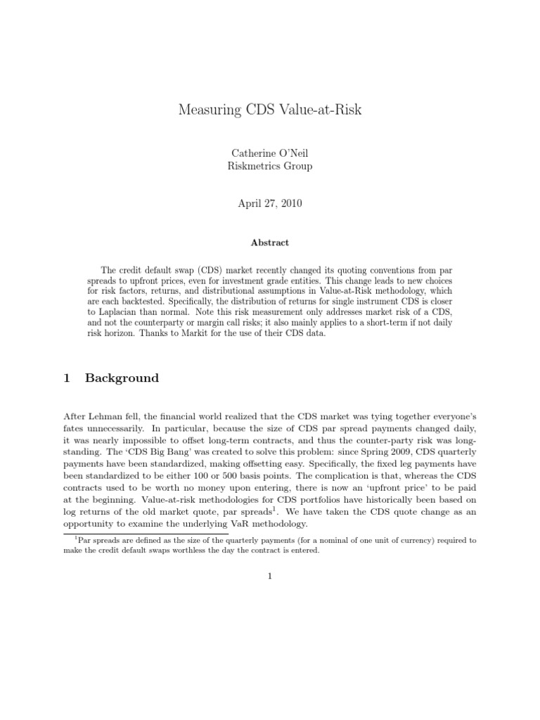 Measuring CDS Value-at-Risk: 1 Background | Download Free PDF | Value ...
