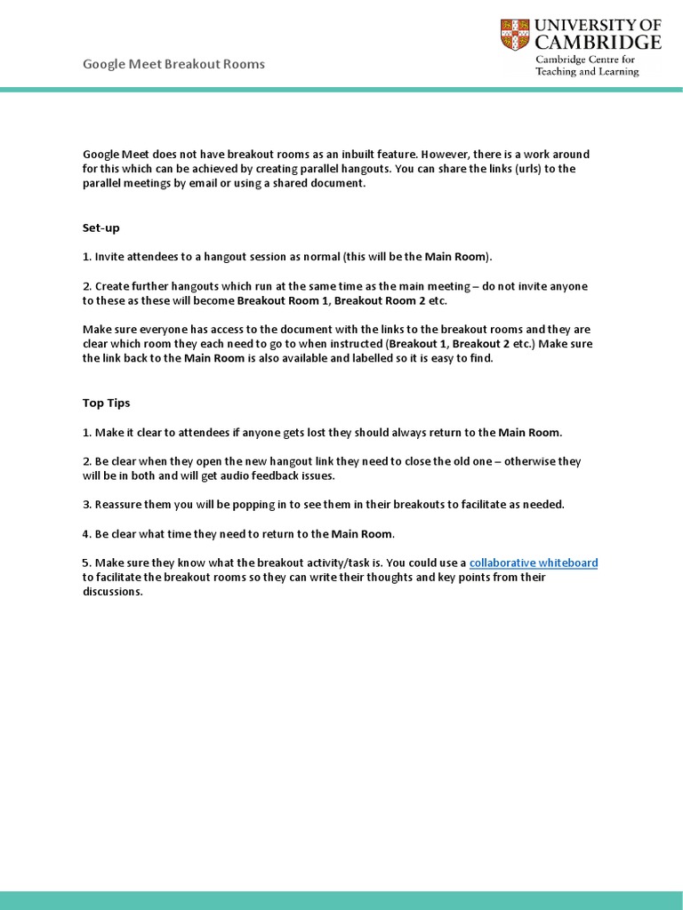 Google Meet Breakout Rooms: Set-Up | PDF