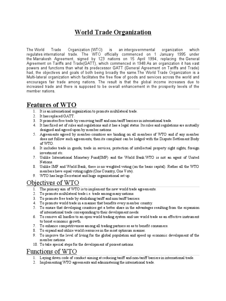 World Trade Organization: Objectives of WTO | PDF | World Trade ...