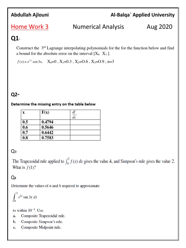 Numerical Analysis Homework | PDF | Teaching Methods & Materials