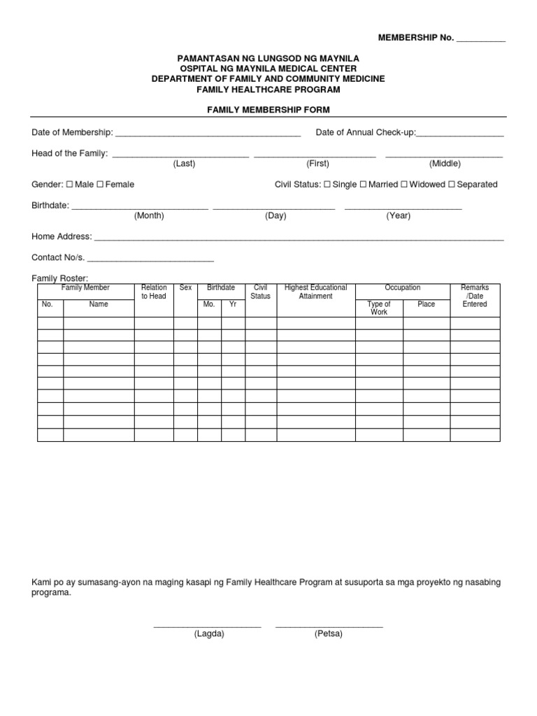 Family Healthcare Program FORM | PDF | Medical Specialties | Medicine