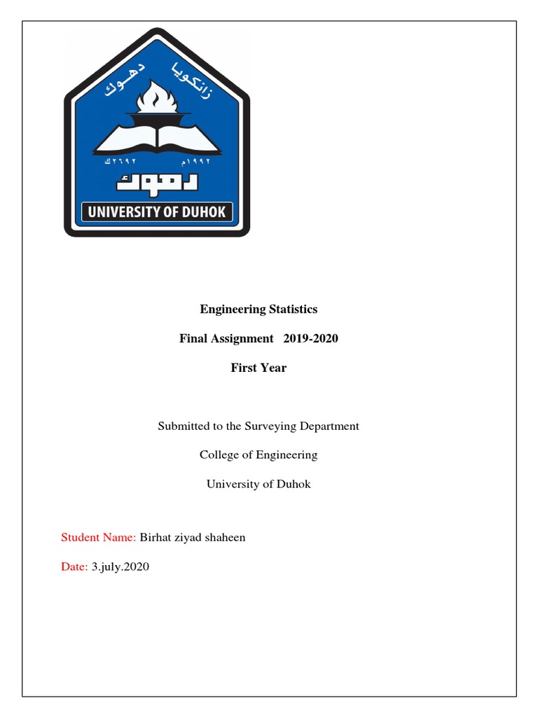 Engineering Statistics Final Assignment 2019-2020 First Year | PDF ...