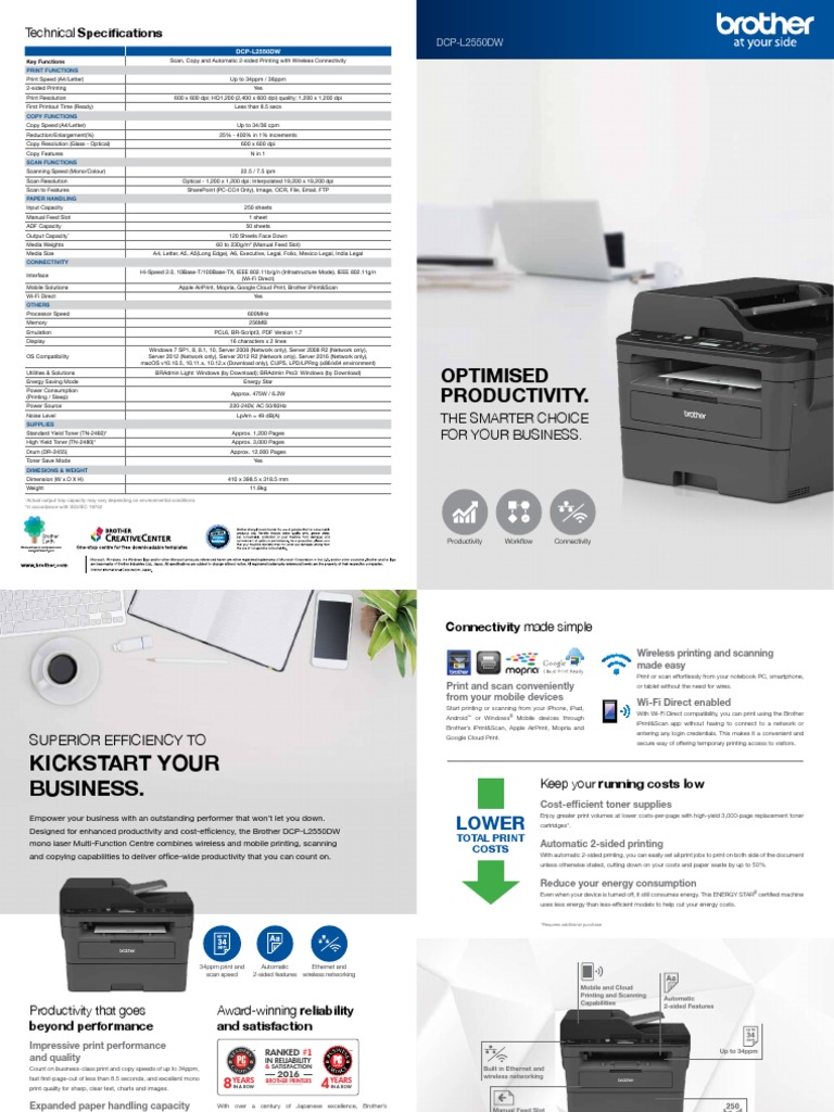 DCP-L2550DW Brochure | PDF | Printer (Computing) | Wi Fi