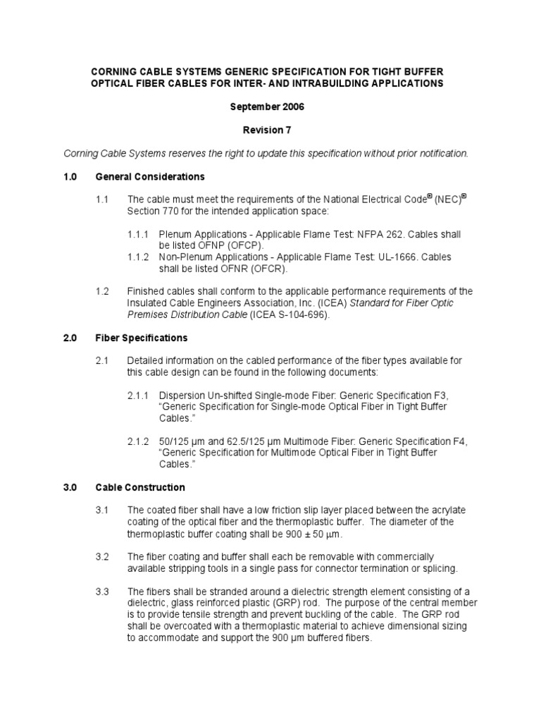 Corning Cable spec-PGS061 | PDF | Optical Fiber | Attenuation