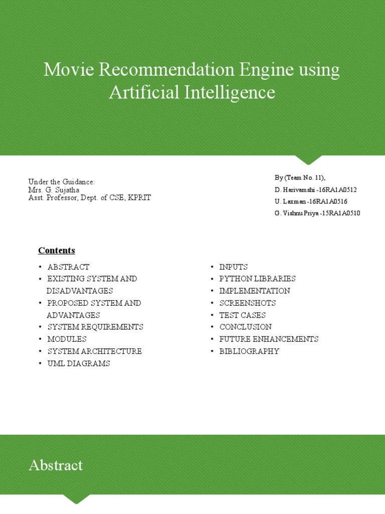 Movie Recommendation Engine Using Artificial Intelligence | PDF ...