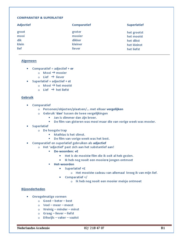 Comparatief Superlatief Theorie 1 | PDF
