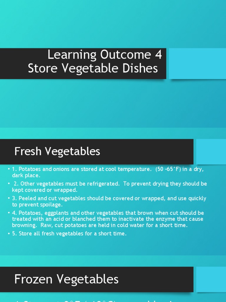 Learning Outcome 4 Store Vegetable Dishes | PDF