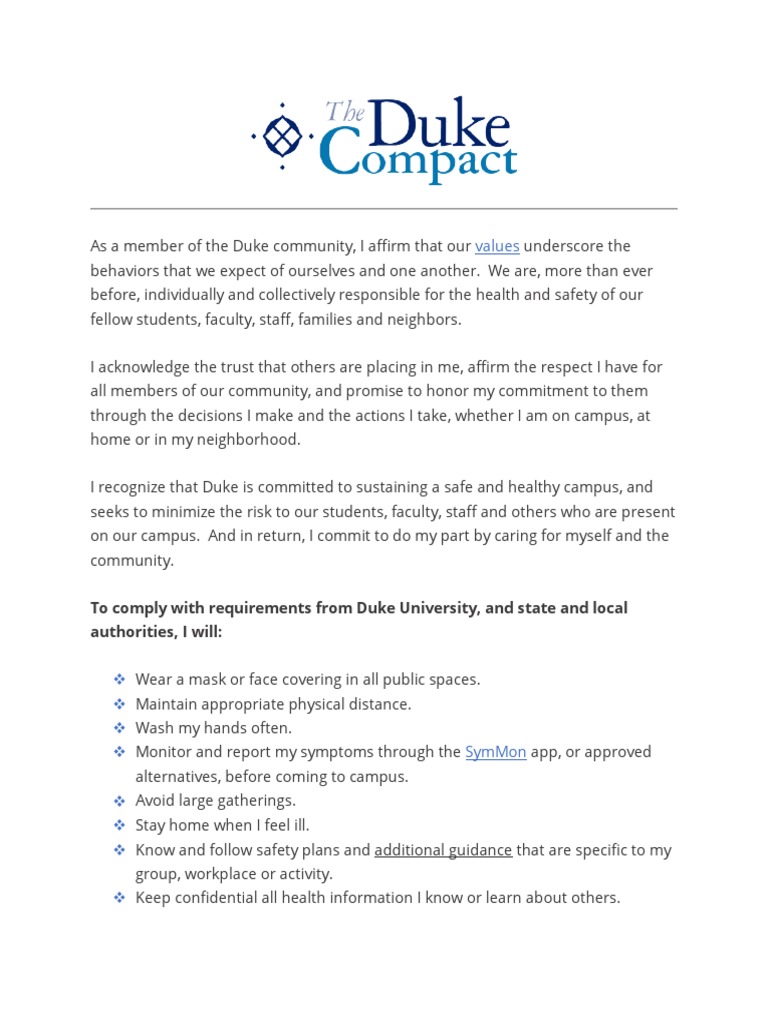 Values: To Comply With Requirements From Duke University, and State and ...