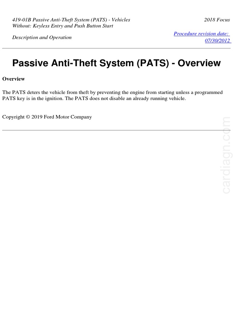 Passive Anti-Theft System (PATS) - Overview | PDF | Electricity ...