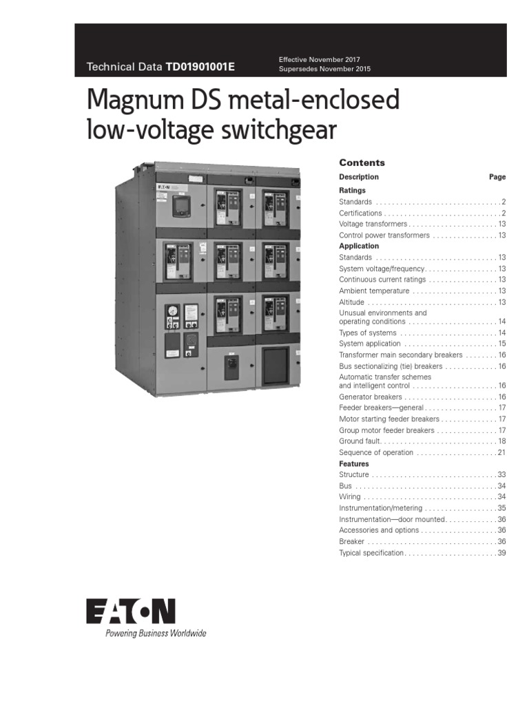 Magnum DS Metal-Enclosed Low-Voltage Switchgear: Technical Data ...