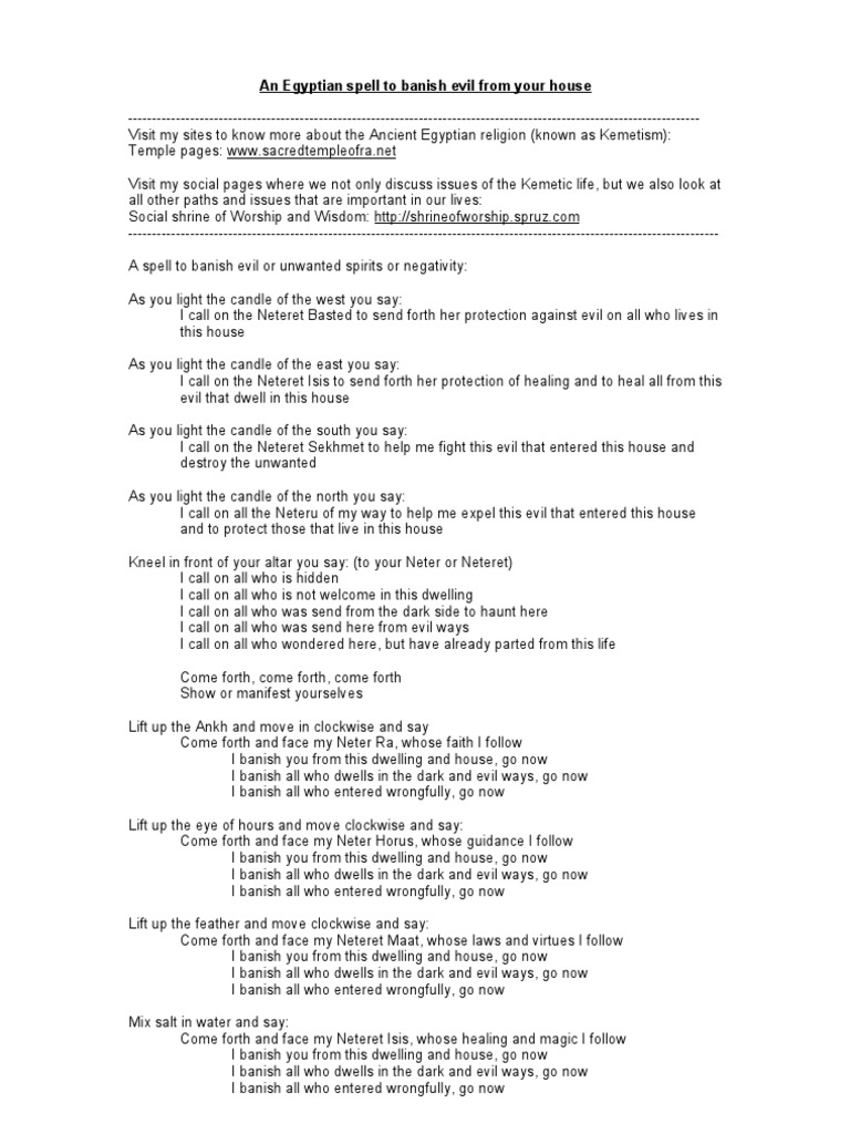 My Kemetic Spell To Banish Evil From Your House | PDF | Mythology ...