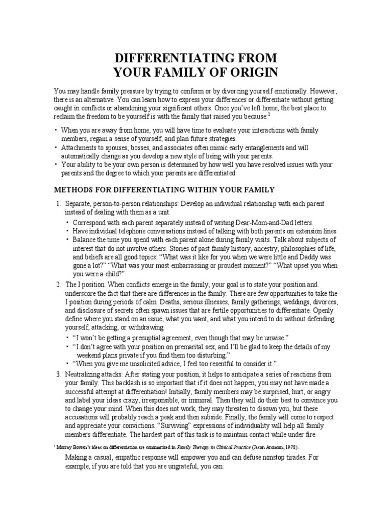 Differentiating From Your Family of Origin | PDF | Sibling | Attachment ...
