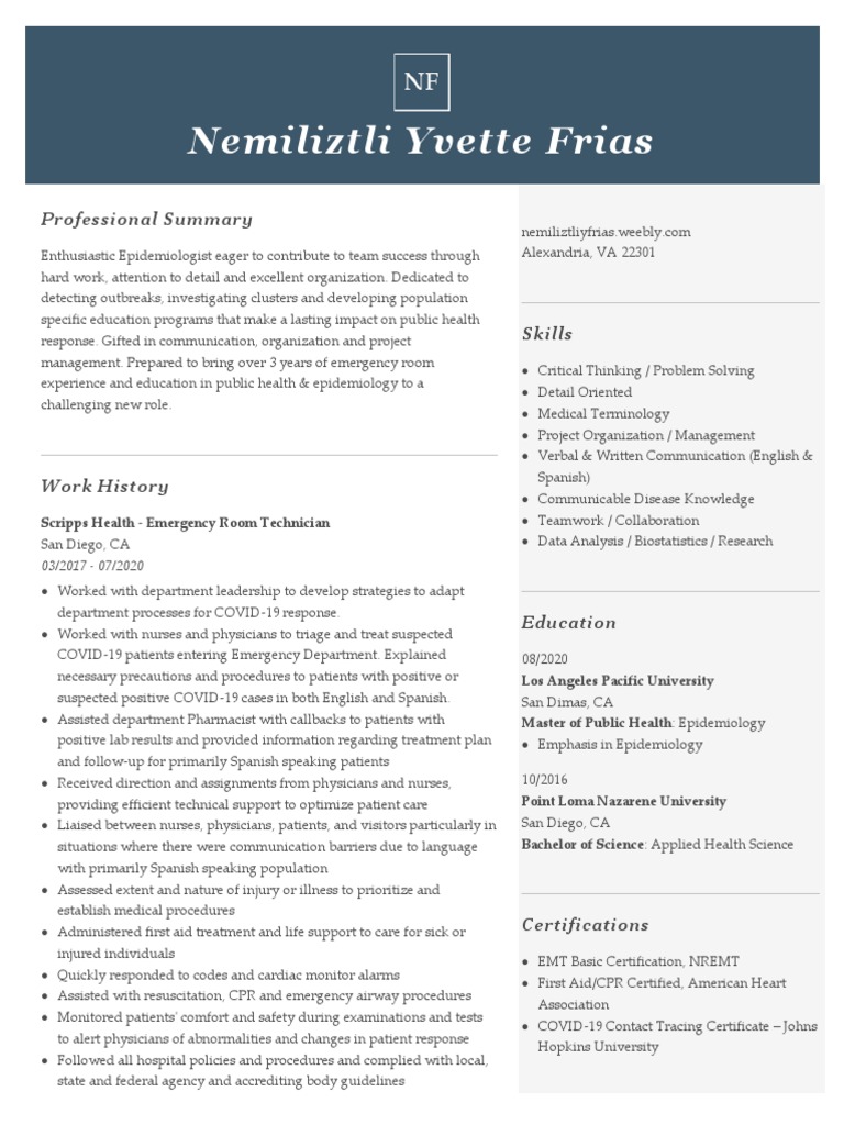 Nemiliztli y Frias Epidemiologist Resume | PDF | Cardiopulmonary ...