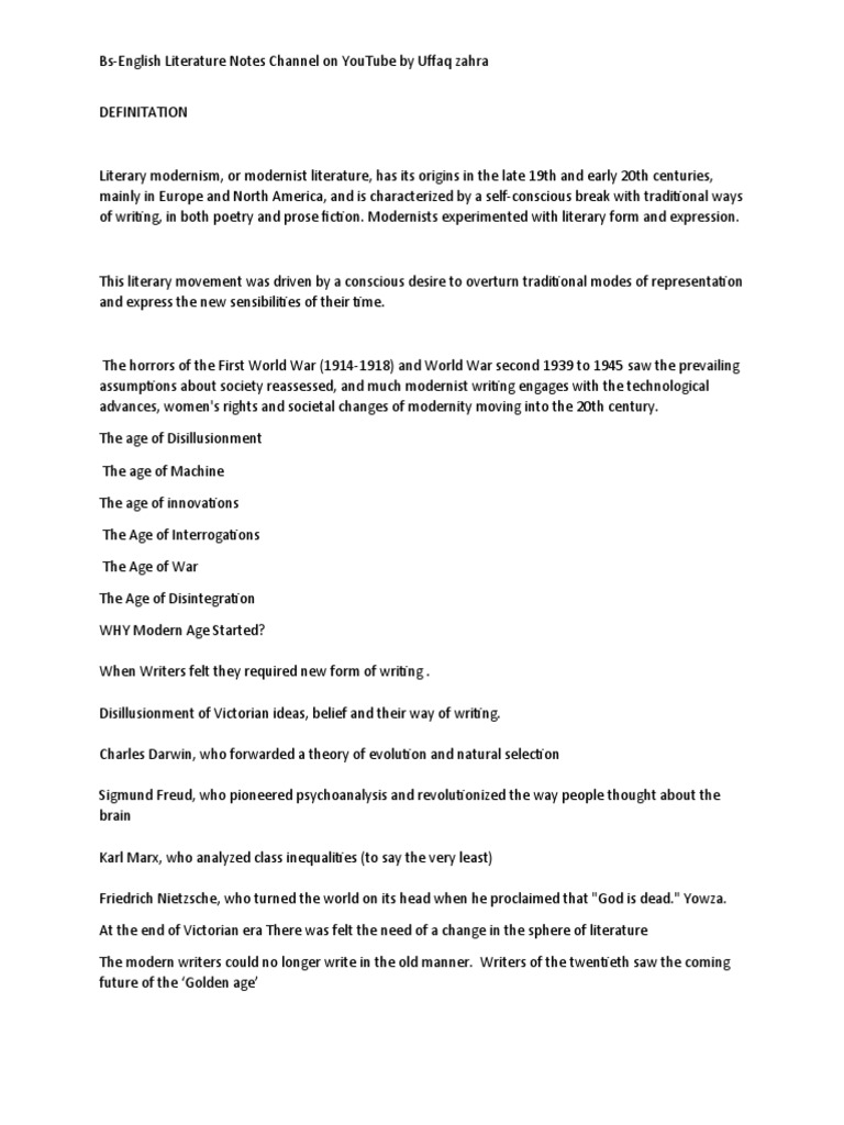 Modern Age in English Literature | PDF | Literary Modernism | Modernism