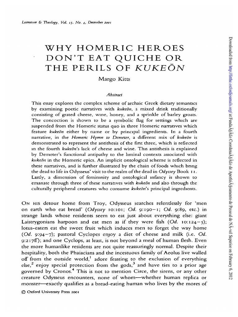 Whi Homeric Heroes Do Not Eat Quiche or The Periels of Kukeon | PDF ...
