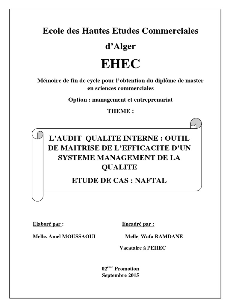 L'audit Qualite Interne Outil | PDF | Management de la qualité | Système de management de la qualité
