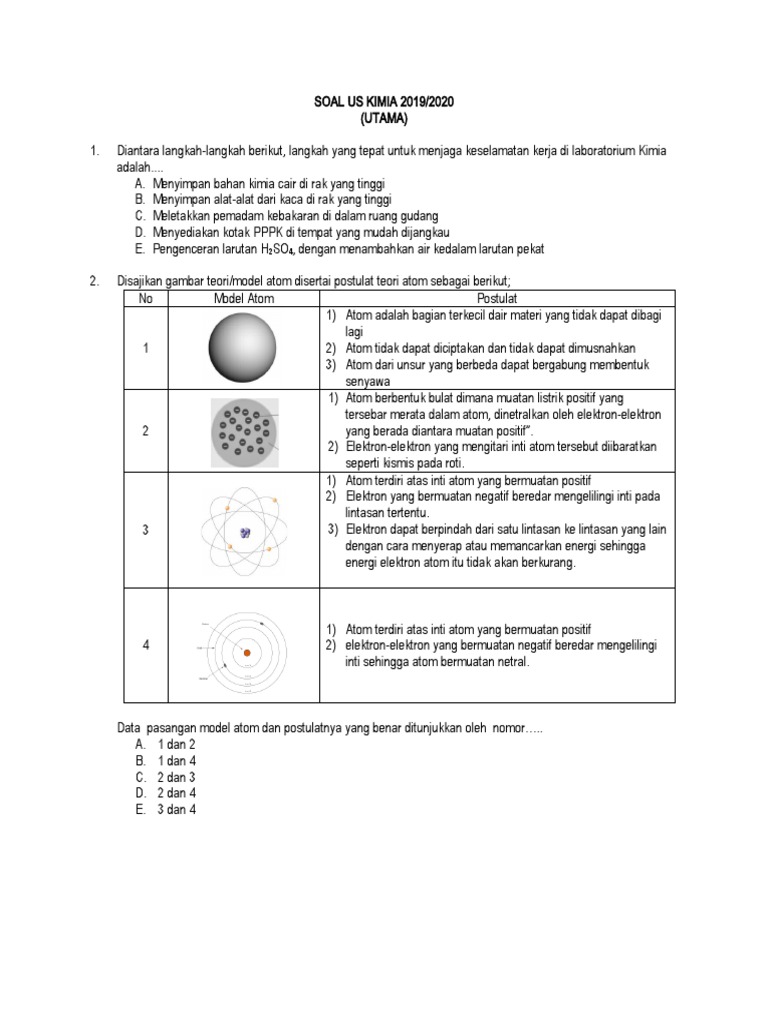 Soal (Utama) Us Kimia 2019-2020 | PDF