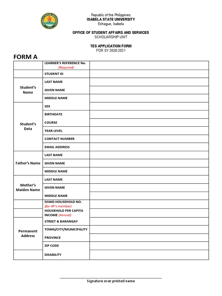 TES FORM A WITH CP NUMBER and EMAIL | PDF