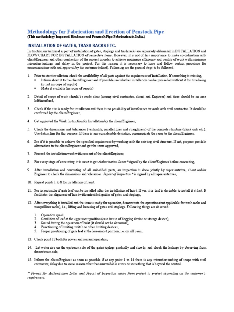 Penstock Pipe Installation Methodology | PDF | Pipe (Fluid Conveyance ...