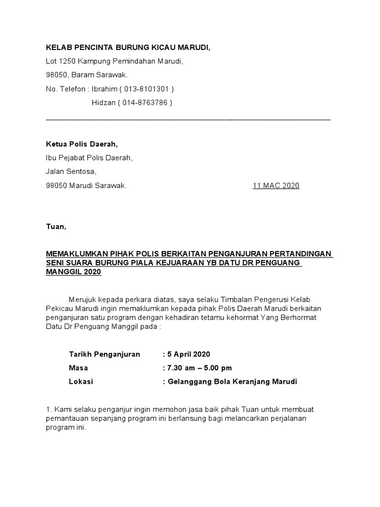 Surat Mohon Permit Polis 2020 | PDF
