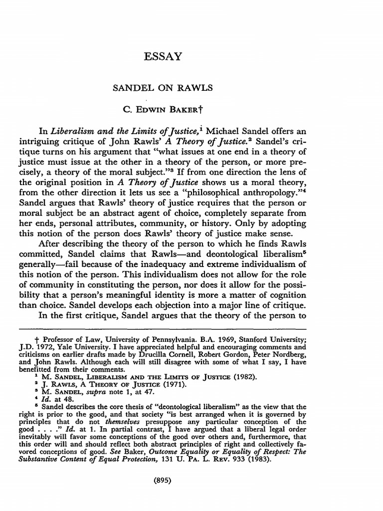 Sandel On Rawls | PDF | John Rawls | Rights