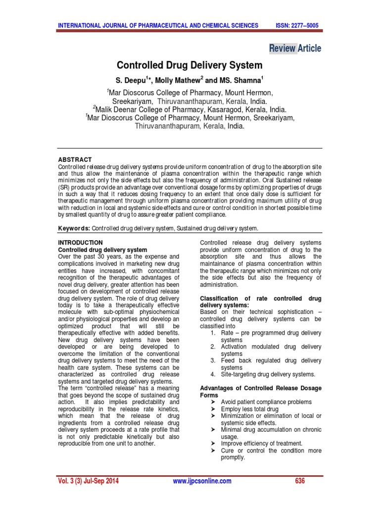 Controlled Drug Delivery Systems - 1 PDF | PDF | Pharmacokinetics ...