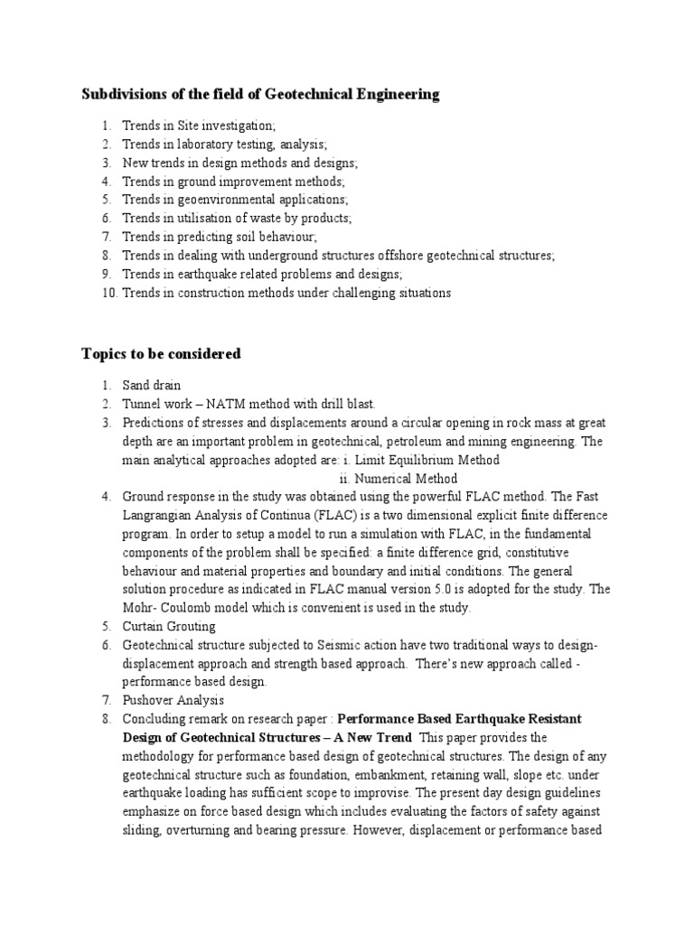 Subdivisions of The Field of Geotechnical Engineering | PDF ...