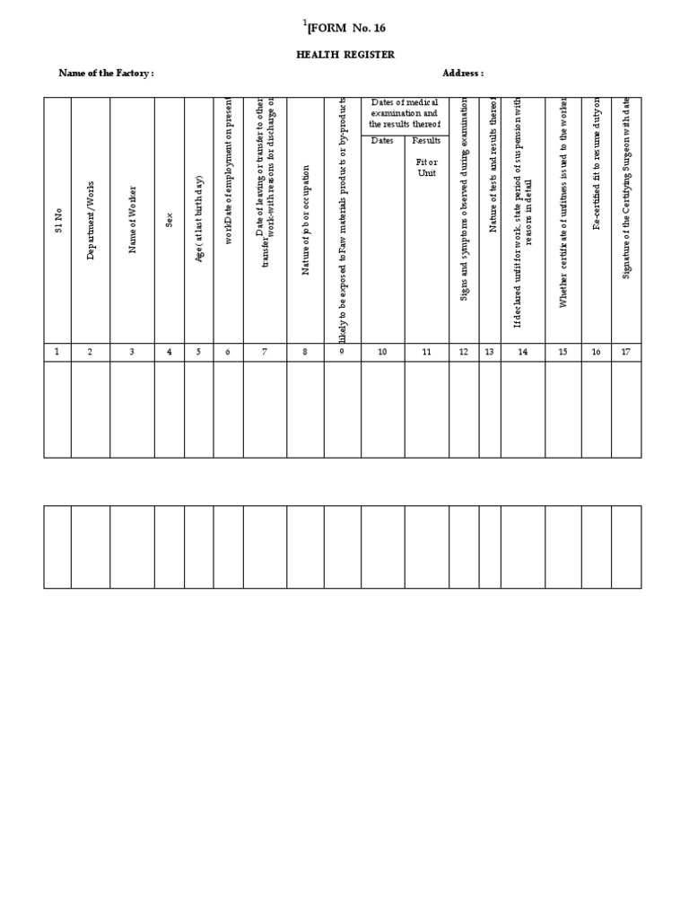 Health Register Form 16 Overview | PDF