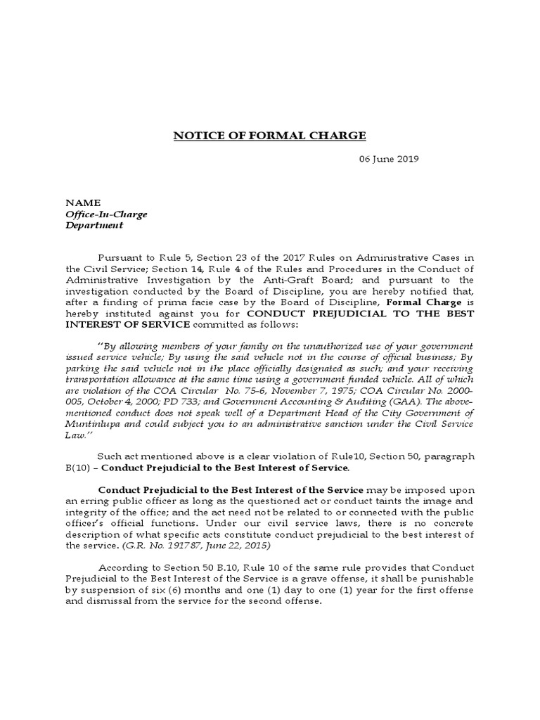 Notice of Formal Charge RRACS - Sample | PDF | Public Sphere | Common Law