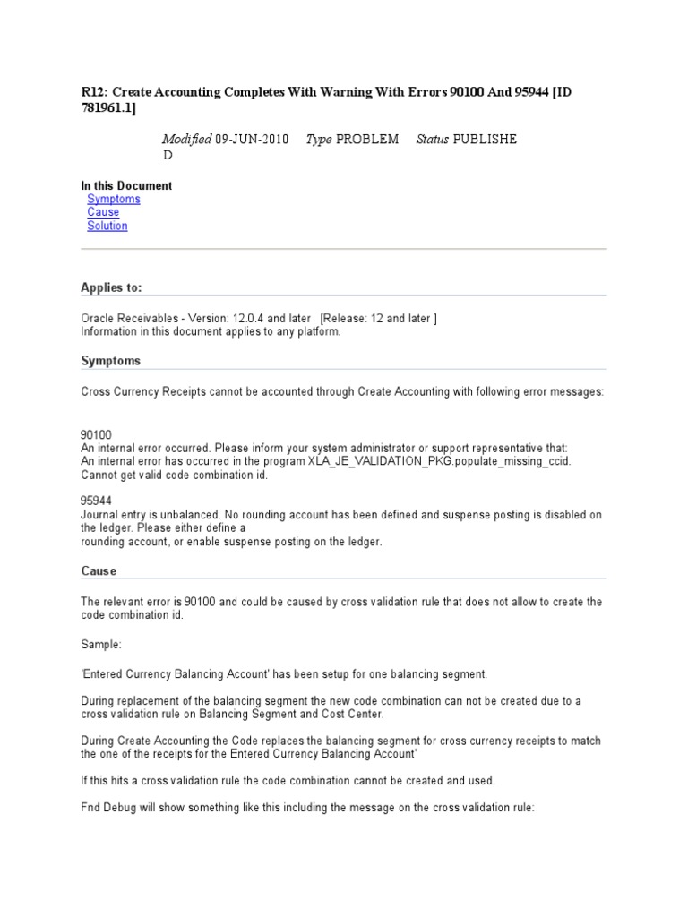 Balancing Account' Has Been Setup For One Balancing Segment | PDF ...