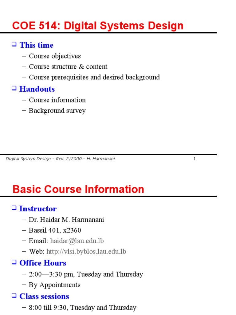 COE 514: Digital Systems Design: This Time | PDF | Hardware Description ...